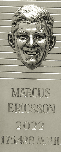 Indy Winner Ericsson Unveils Image on Borg-Warner Trophy