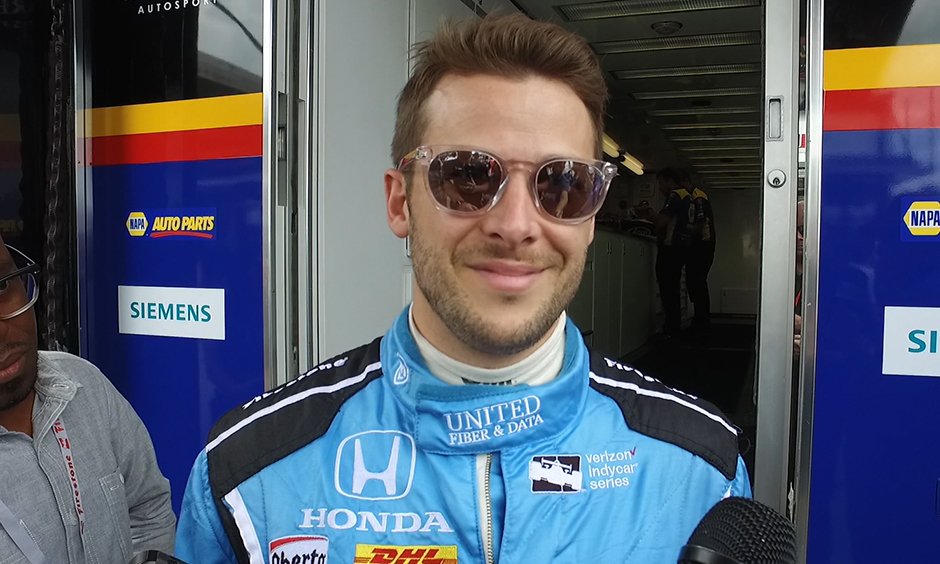 Marco Andretti speaks with media at Barber on Saturday